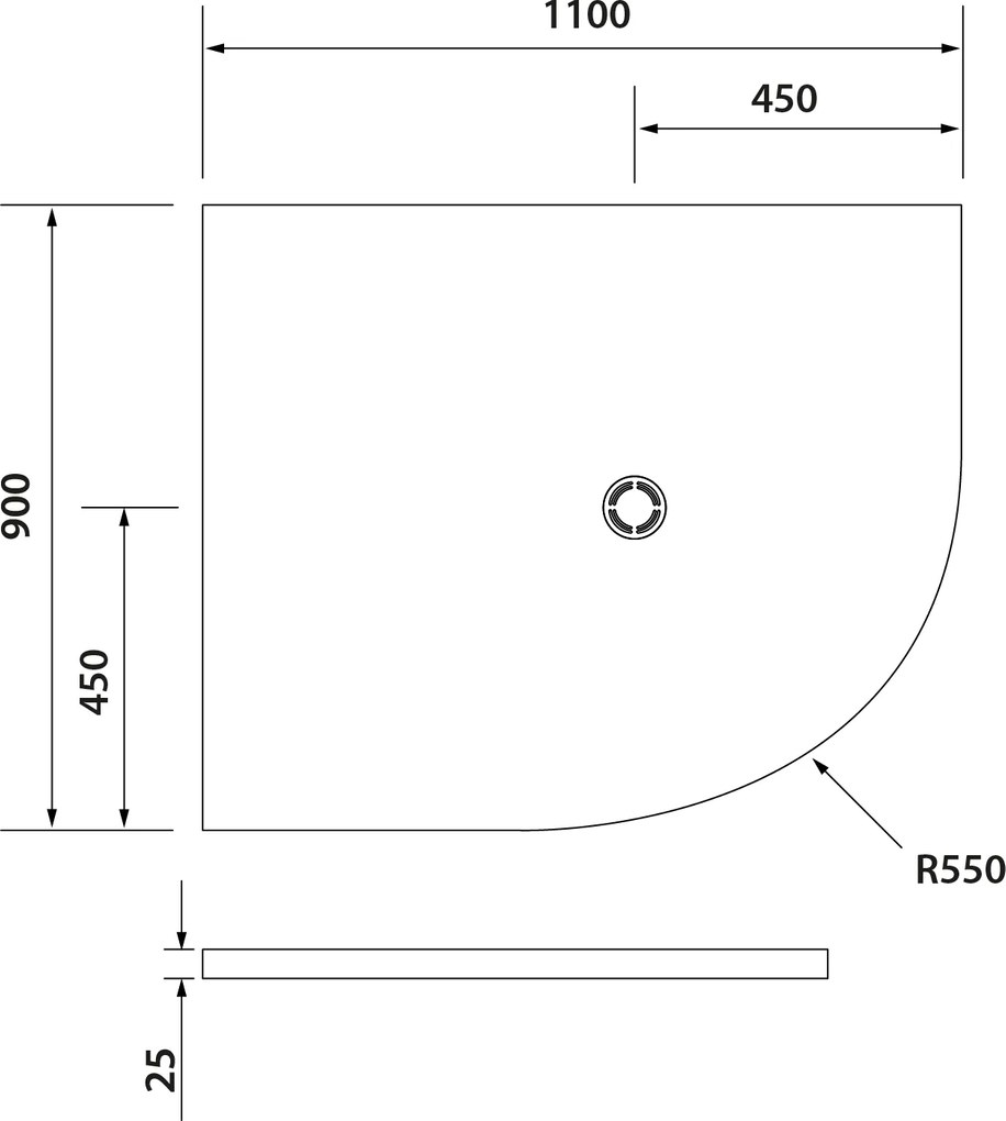 Polysan FLEXIA 110 x 90 x 2,5 cm 91341 sprchová vanička s možností úpravy rozměru levá