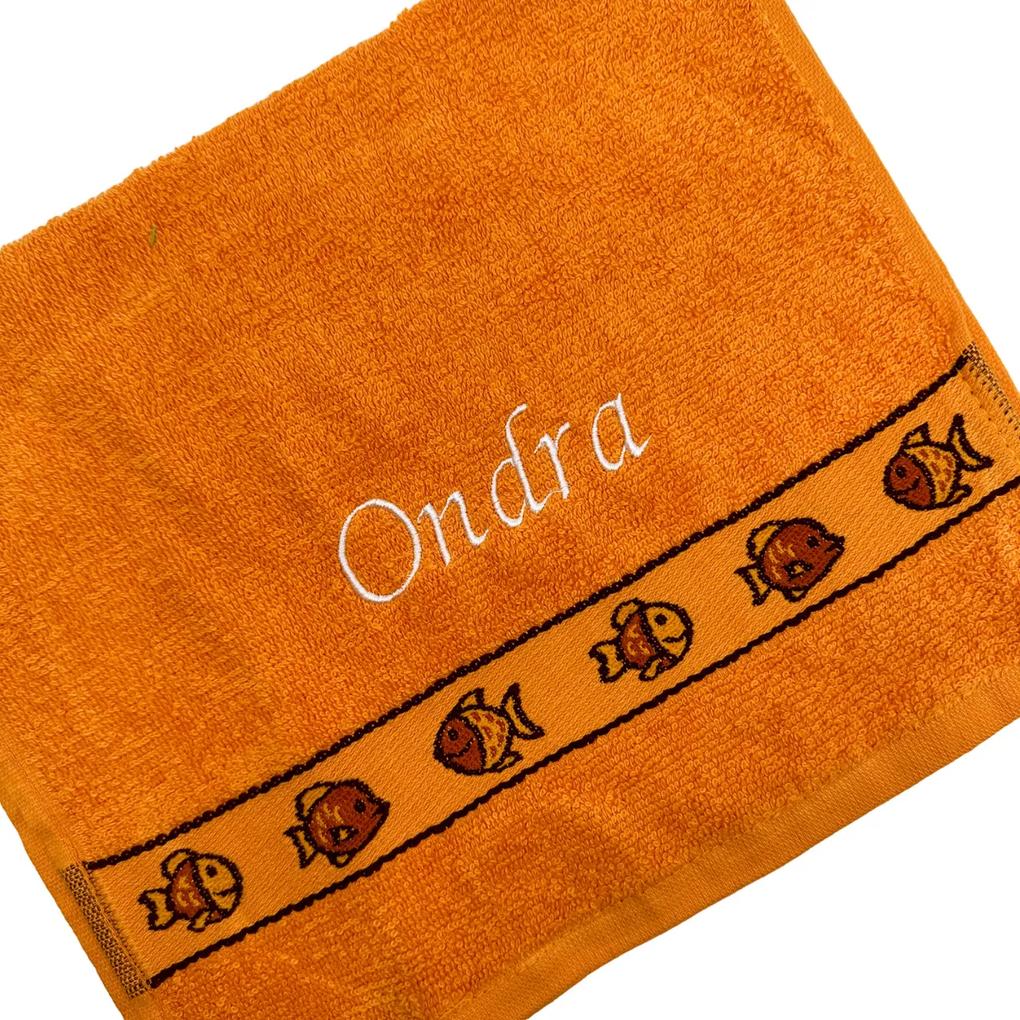 Oranžový dětský ručník s vlastním textem - Rybička 30 x 50 cm