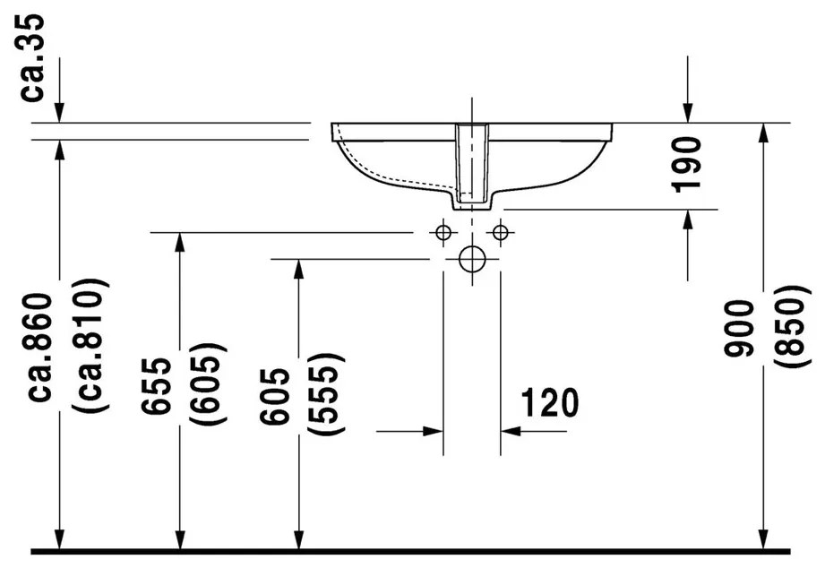 Duravit D-Code - Vestavěné umyvadlo, bez otvoru pro armaturu, 56 x 40 cm, bílé 0338560000