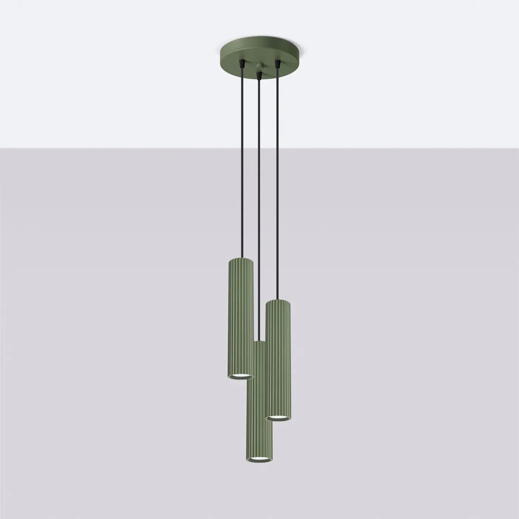 Sollux Lighting Závěsné svítidlo KARBON 3P olivově zelené