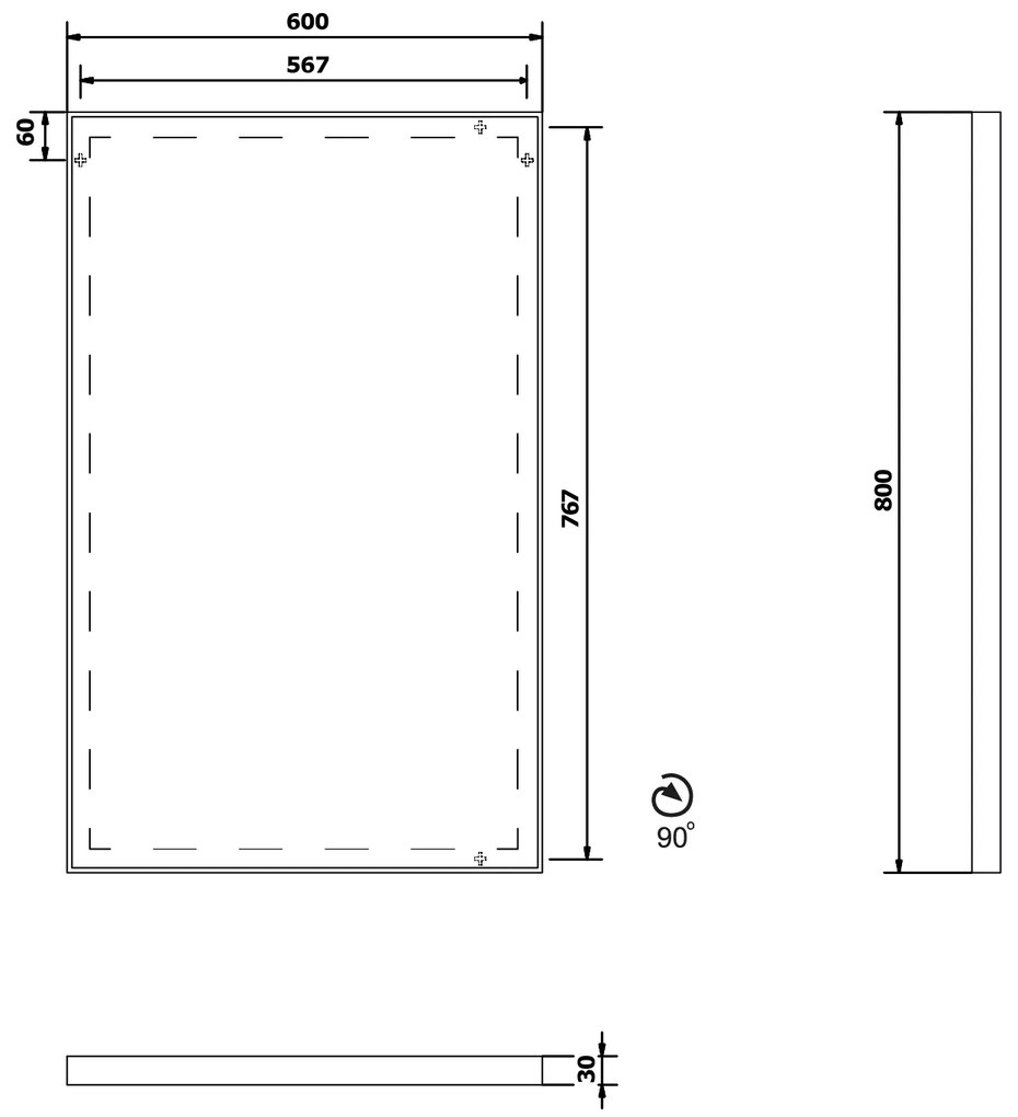 Sapho, AROWANA zrcadlo v rámu, 600x800mm, černá mat, AWB6080
