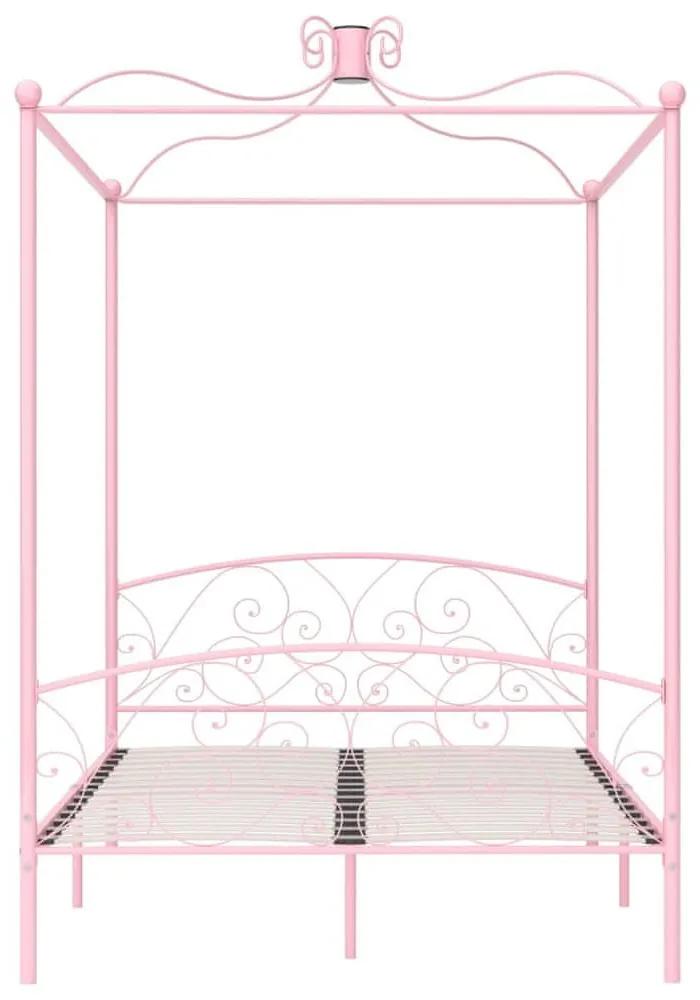 Petromila Rám postele s nebesy růžový kovový 140 x 200 cm