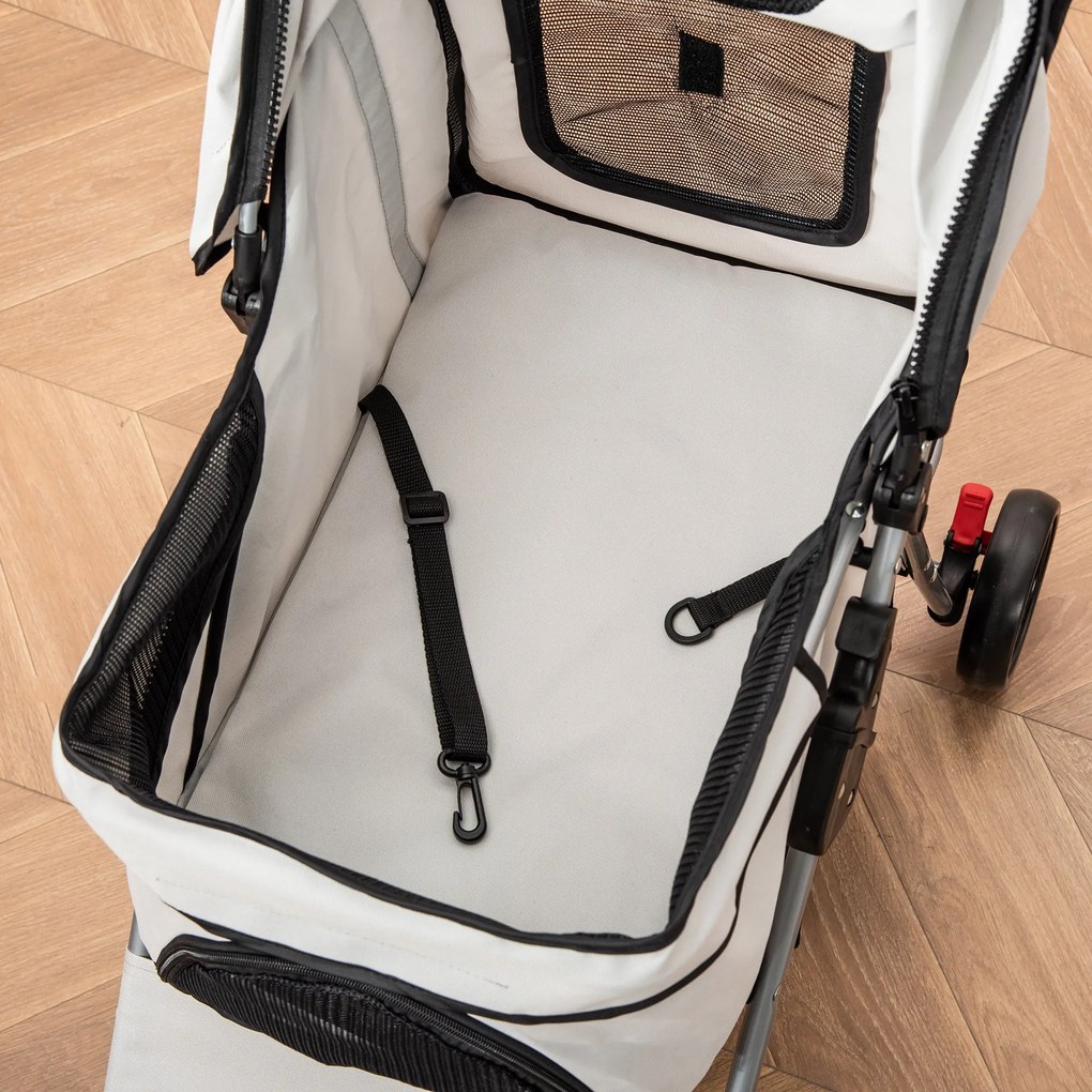 Skládací kočárek pro psy PawHut - Kočárek pro malé psy s nastavitelnou stříškou, úložným košíkem, 2 otočnými koly, nosnost 15 kg, rozměry 75x46x94 cm…