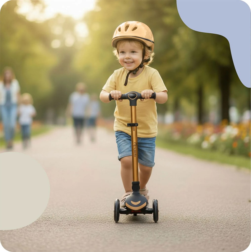 Dětská tříkolová koloběžka Nukido Flippo s balančním sedákem - zlatá