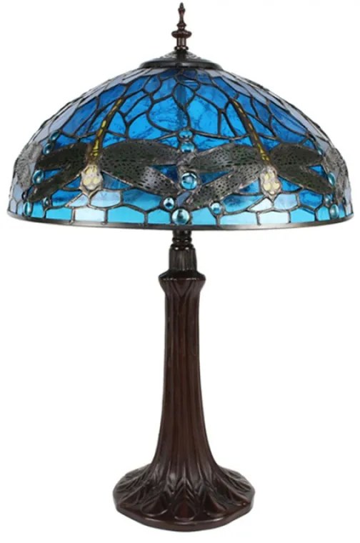 Modrá stolní lampa Tiffany s vážkami Leven blue – 41x57 cm