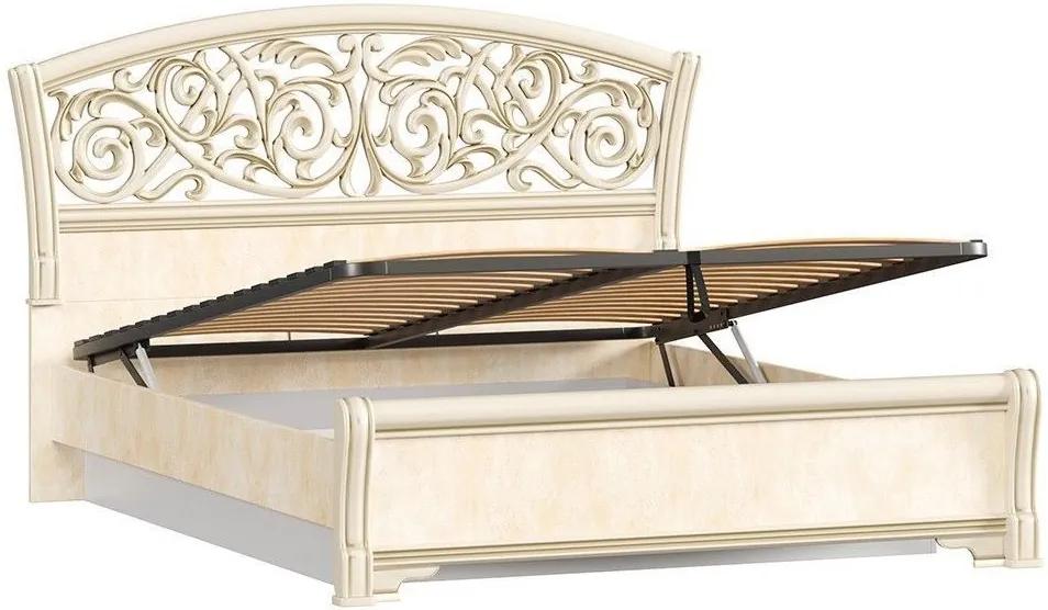 Manželská postel 180x200cm Sofia s ornamentálním čelem, úl. boxem a výklop. roštem - béžová/lento