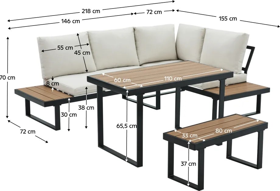 Kondela Zahradní set, černá/krém/dub, FLOJD