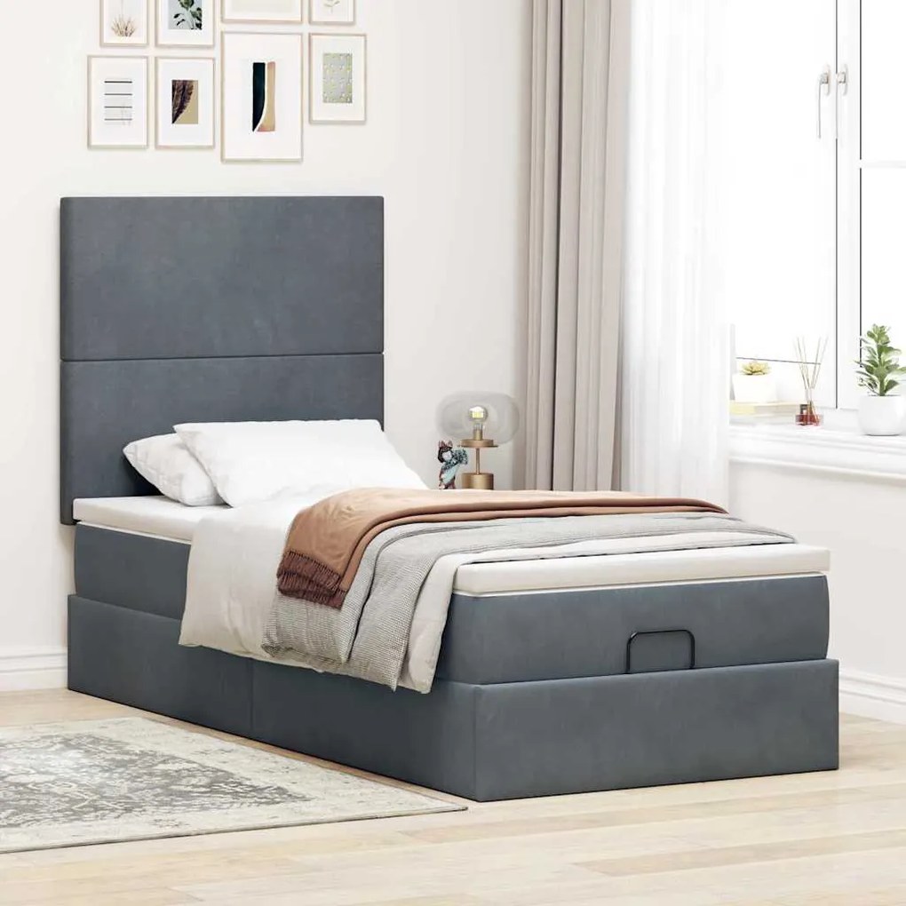 Osmanský rám postele s matracemi tmavě šedá 100x200cm samet 3313380