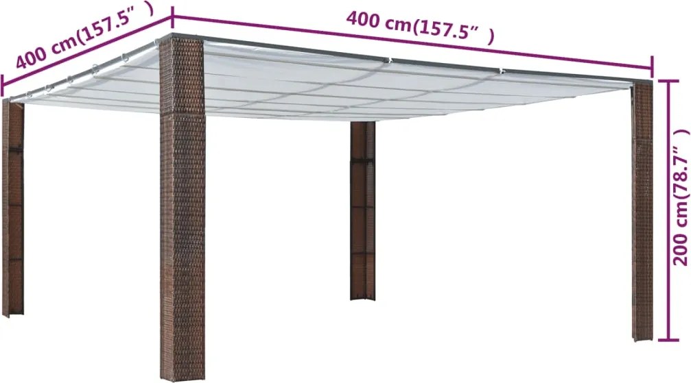 vidaXL Marketos Altán se střechou polyratan 400 x 400 x 200 cm hnědý a krémový