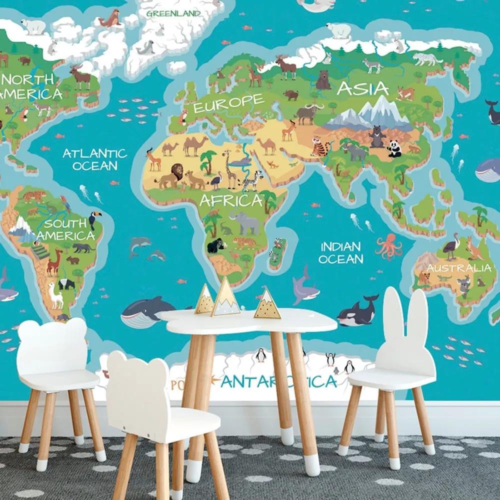Samolepící tapeta zeměpisná mapa světa pro děti - 300x200 cm