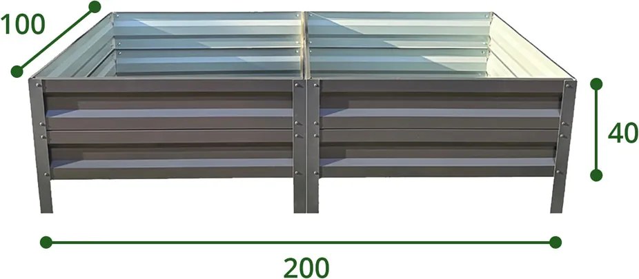 Vyvýšený záhon LEGI 0,65 × 2 m, pozinkovaný ocelový rám, výška 40 cm, antracit