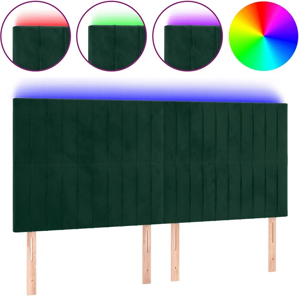 Čelo postele s LED tmavě zelená 180x5x118/128 cm samet 3122725