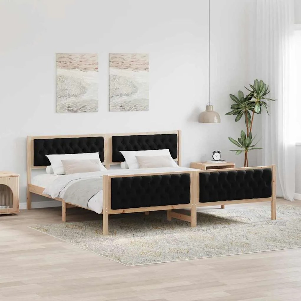 Rám postele s čelo Černá 200 x 200 cm Masivní borové dřevo 3394270