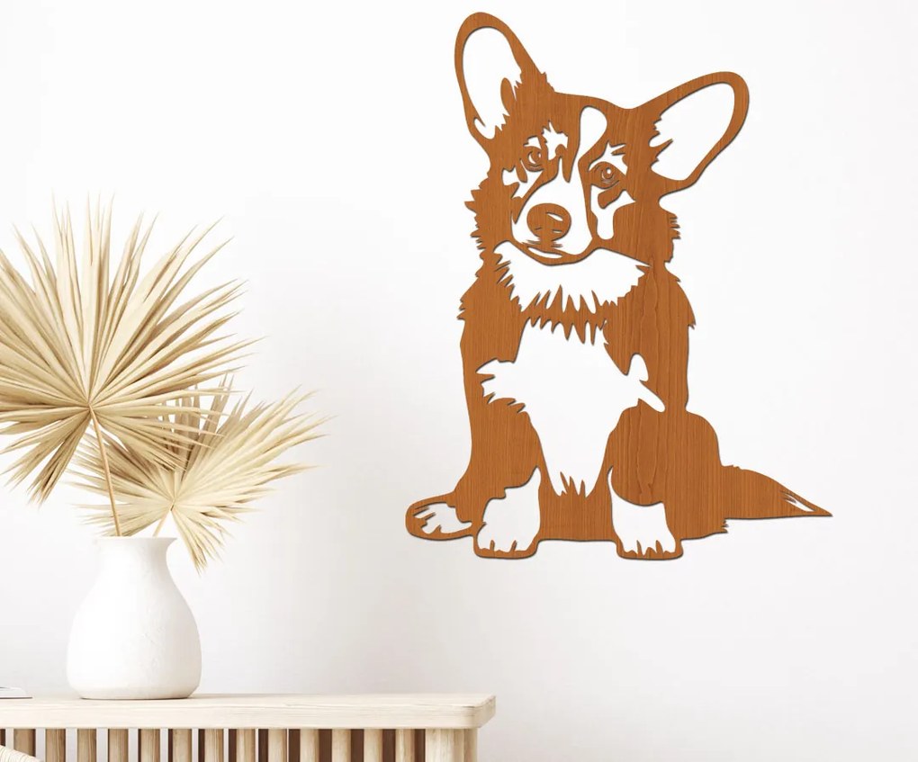 dřevo života Dřevěná dekorace psa Corgi Zvolte rozměr (cm): 45x60, Zvolte barvu dekoru: Bílá