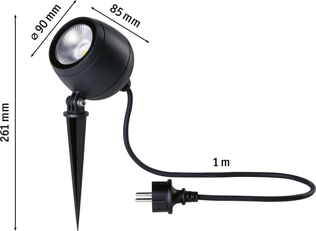 P 94776 LED bodové zahradní světlo Kikolo IP65 90mm 3000K 8W 230V 60° antracit hliník/umělá hmota - PAULMANN