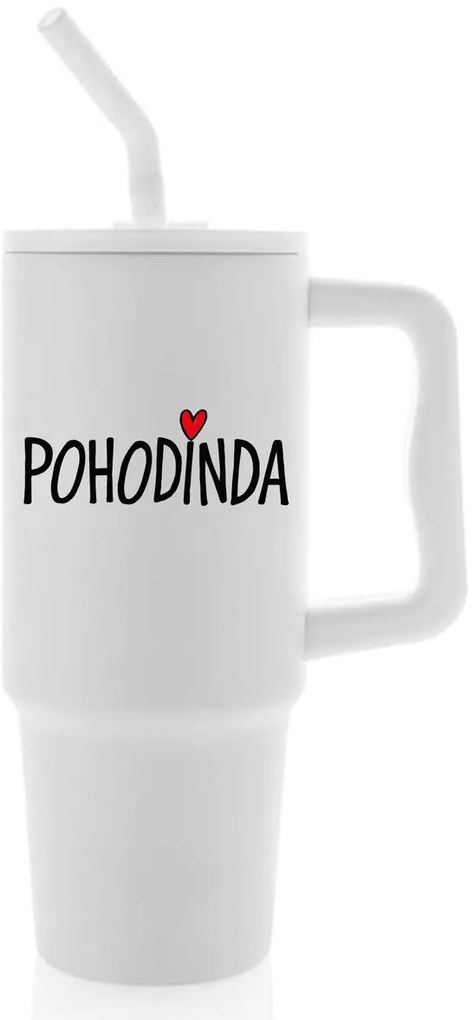 POHODINDA - bílá cestovní termoska s barevným víčkem 900 ml