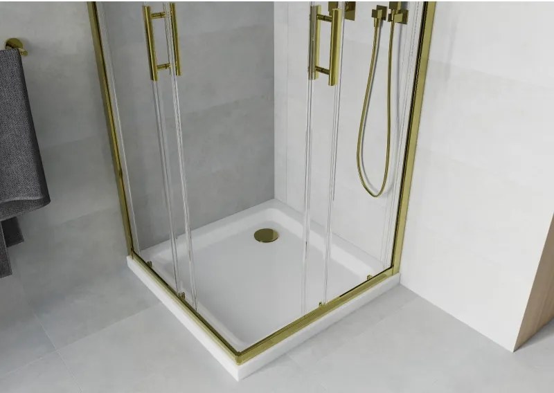 Mexen Rio čtvercová sprchová kabina 80 x 80 cm, transparentní, zlatá + brodzik Flat, bílý - 860-080-080-50-00-4010G
