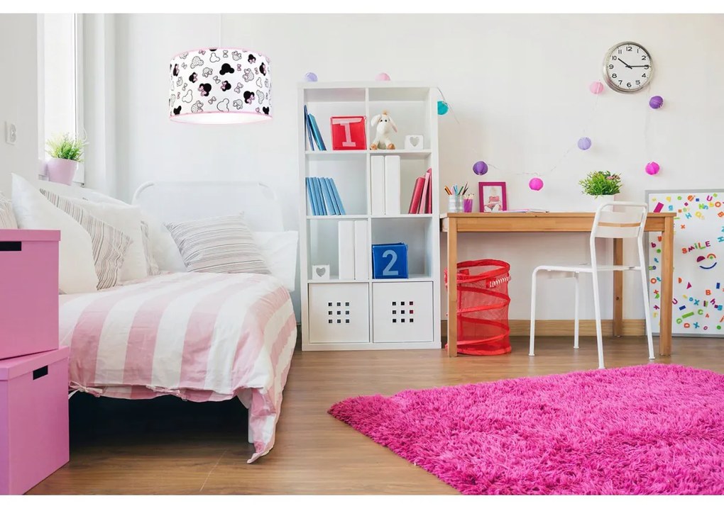 Dětské závěsné svítidlo Minnie, 1x textilní stínítko se vzorem, (fi 35cm)