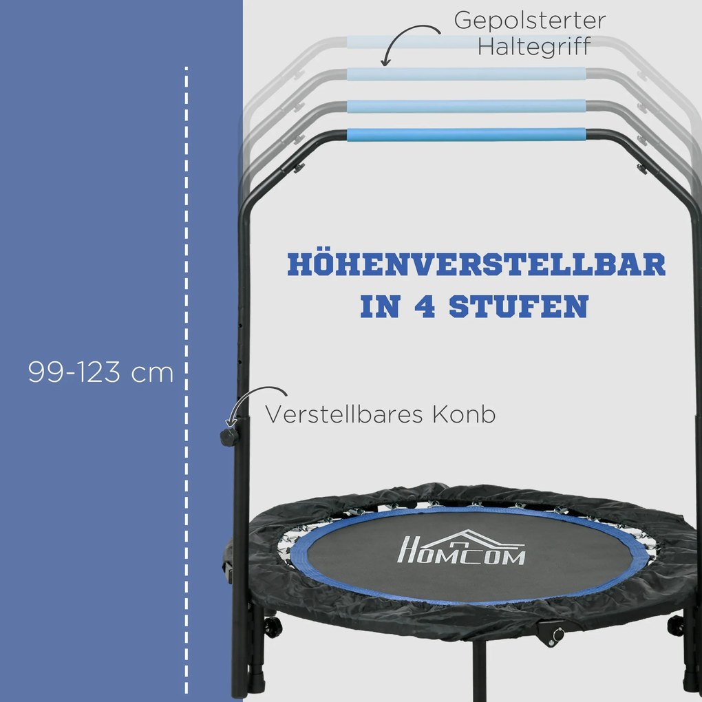 HOMCOM Fitness trampolína SPORTNOW 102 cm s výškově nastavitelnými řídítky a LCD monitorem, nosnost až 100 kg, skládací, robustní ocelový rám, modrá …