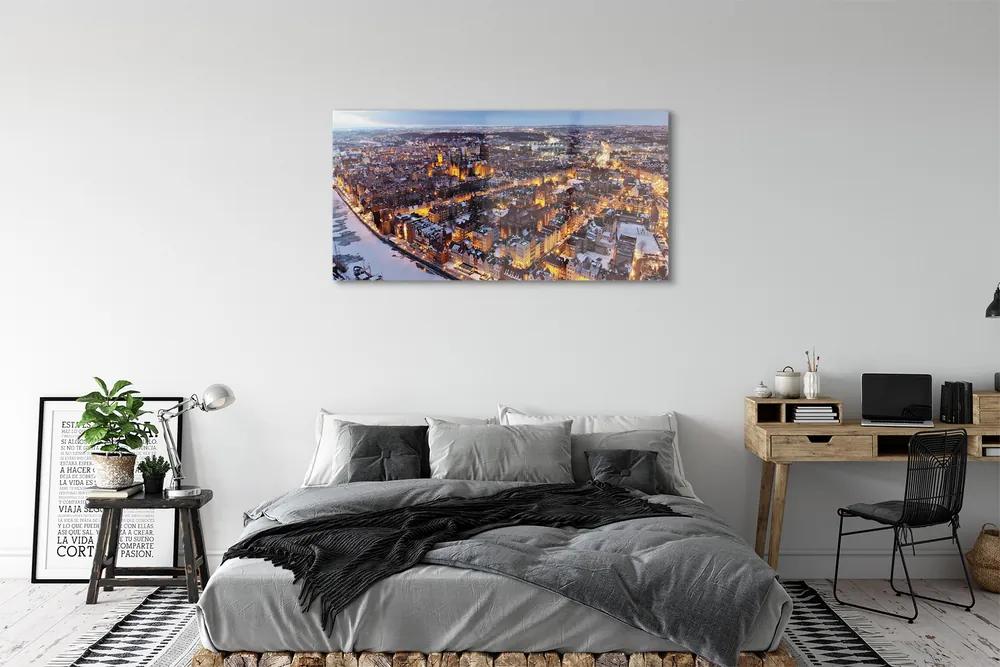 akrylový obraz Gdańsk Winter panorama řeka 125x50 cm
