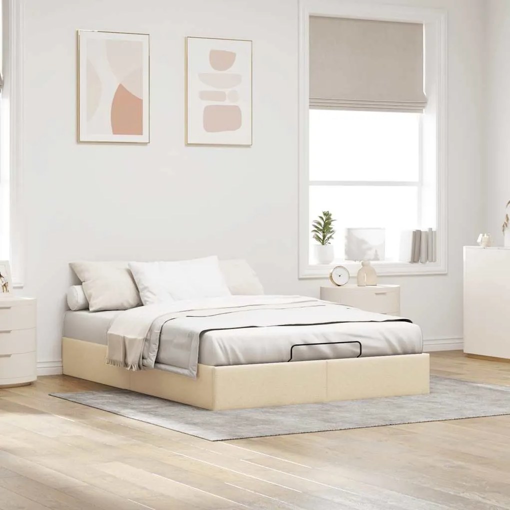 Osmanský rám postele bez matrací krémově 140x200 cm textil 3310887