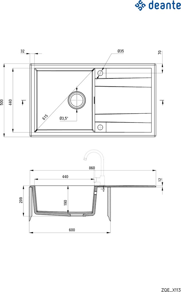 Deante Dřez Eridan s odkapávačem, granit - ZQE A113 alabastr