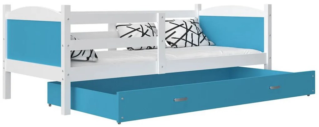 Expedo Dětská postel MATES P1 COLOR + matrace + rošt ZDARMA, 190x80, bílá/modrá