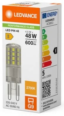 LED žárovka G9 LEDVANCE 4,5W (48W) teplá bílá (2700K)