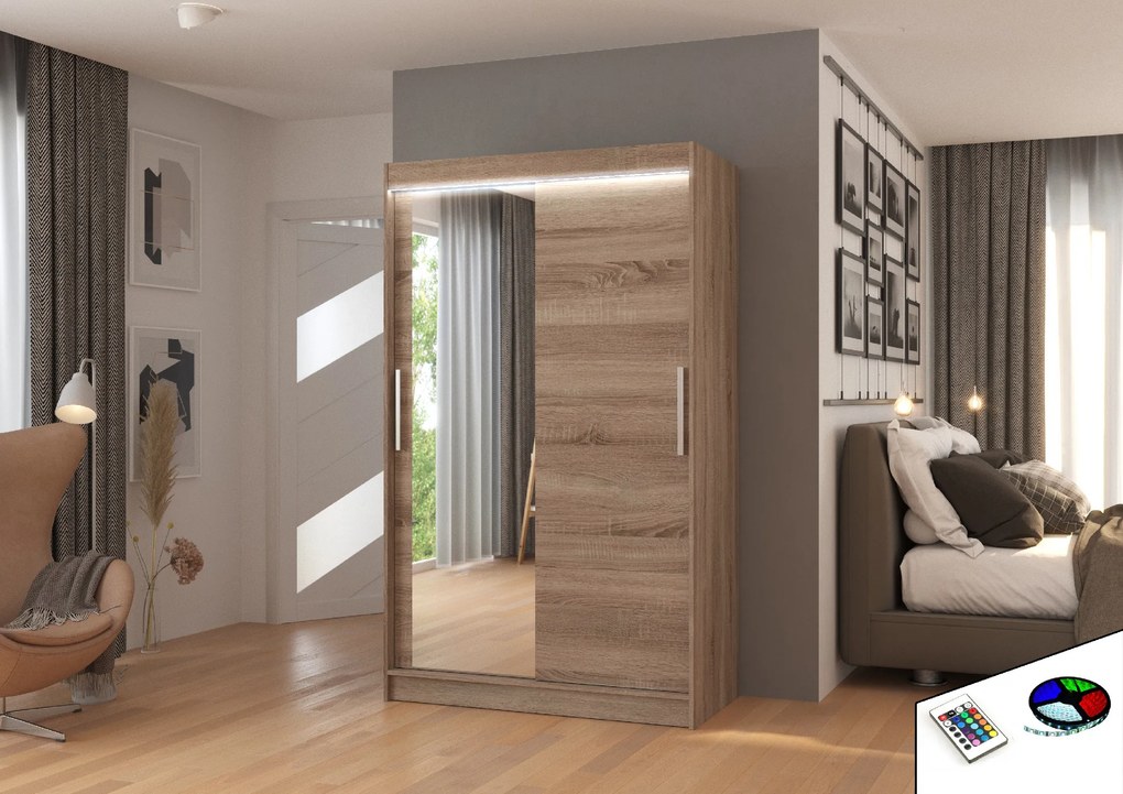 ADRK Furniture Posuvná skříň se zrcadlem a LED osvětlením BARIO 120 ADRK-SW-BAR-T-120+L