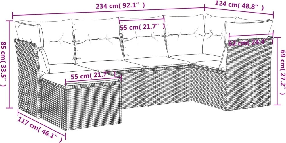 6dílná zahradní sedací souprava s poduškami černá polyratan 3217946