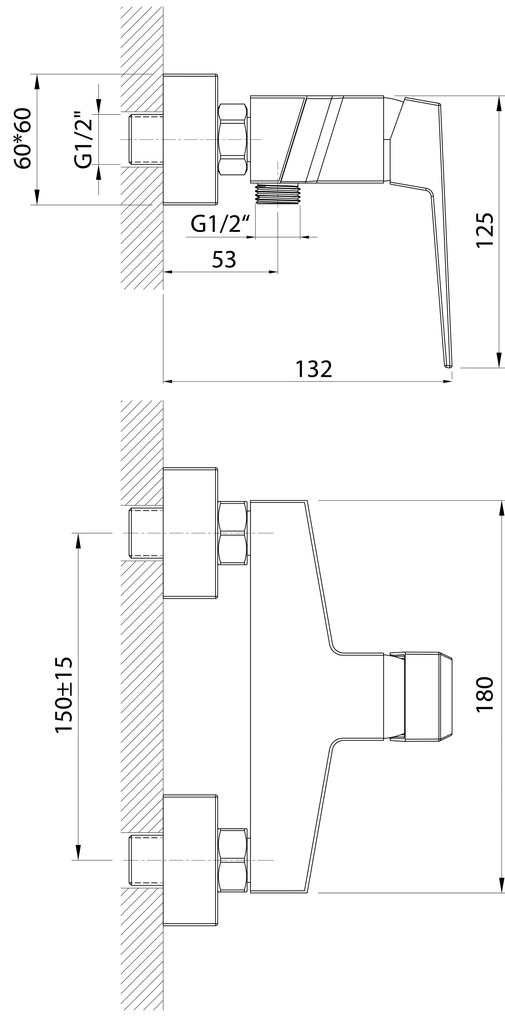 Aqualine Aqualine, RITMO nástěnná sprchová baterie, rozteč 150mm, chrom, RT011
