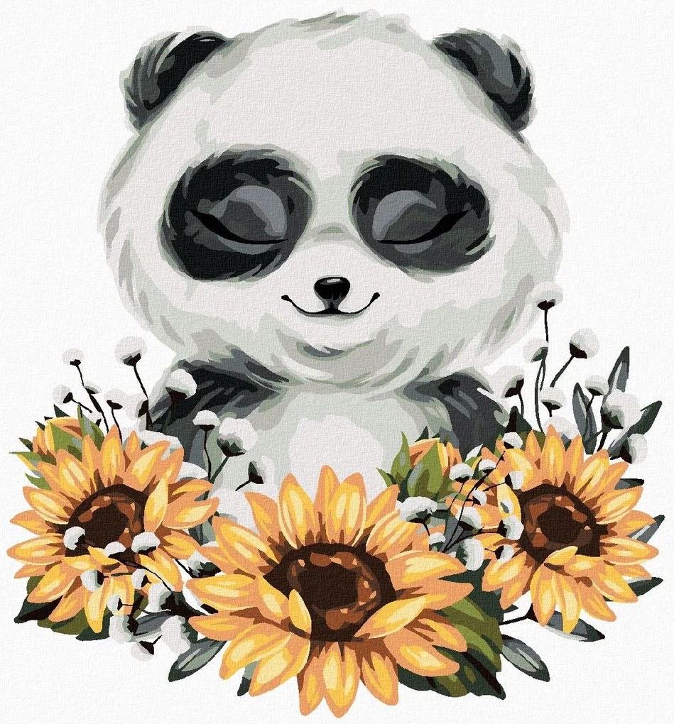 zuty zuty - malování podle čísel - panda se slunečnicemi, 80x100 cm, plátno+rám