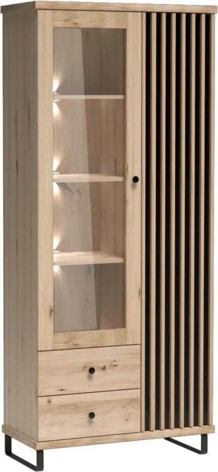 Vitrína, dub artisan/černá, KOLI C-2