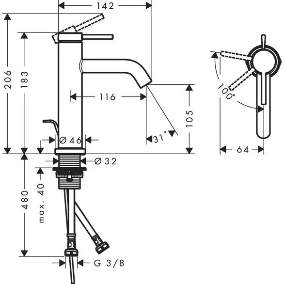 Hansgrohe Tecturis S Umyvadlová baterie, CoolStart, s výpustí-táhlo, kartáčovaný bronz 73314140