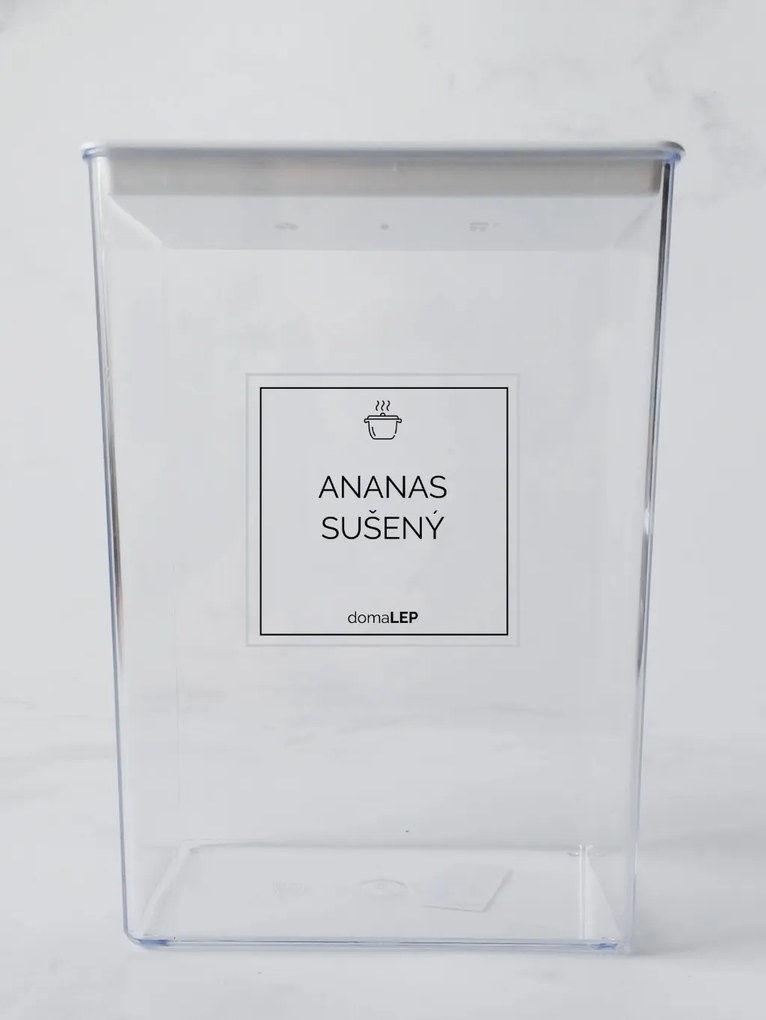 ANANAS SUŠENÝ – průhledná samolepka na dózu, základní písmo, 5 x 5 cm | DomaLEP