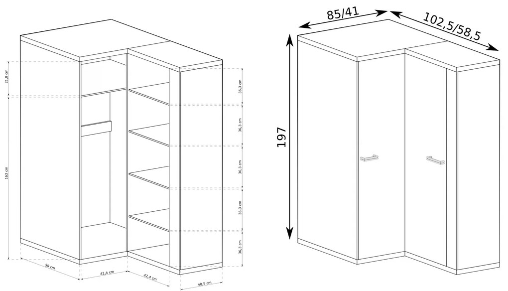 Rohová šatní skříň Milley 14 (hikora). 1057887