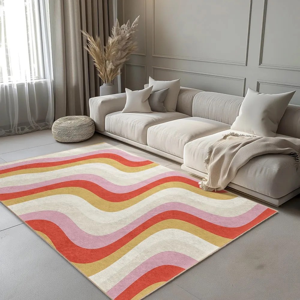 Žlutý/růžový pratelný koberec 80x150 cm Creamy Raspberry Swirl – Mila Home