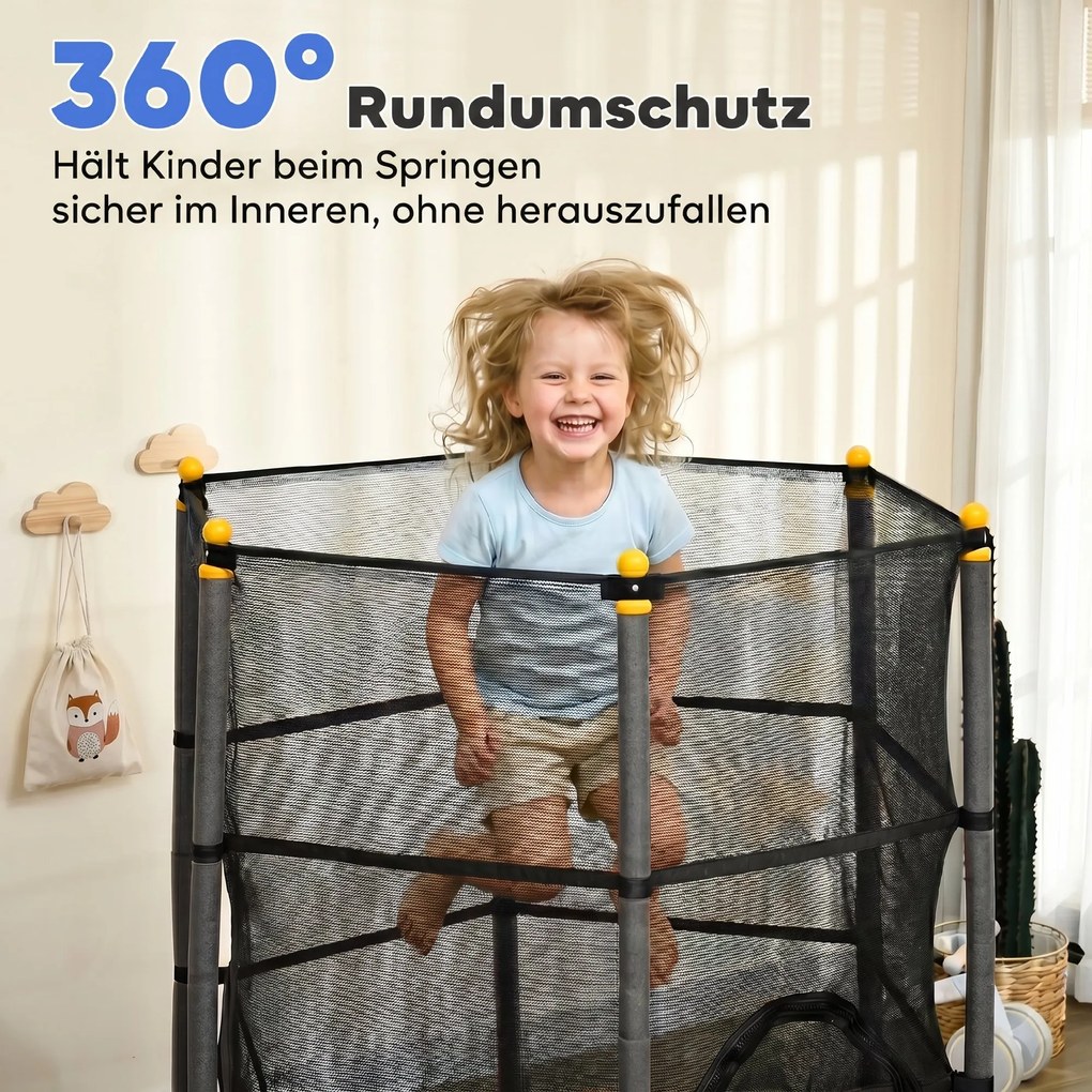 HOMCOM dětská trampolína Ø163 cm, trampolína s ochrannou sítí, kryt okrajů, zahradní trampolína pro děti 3-10 let, max. nosnost 50 kg, černá barva