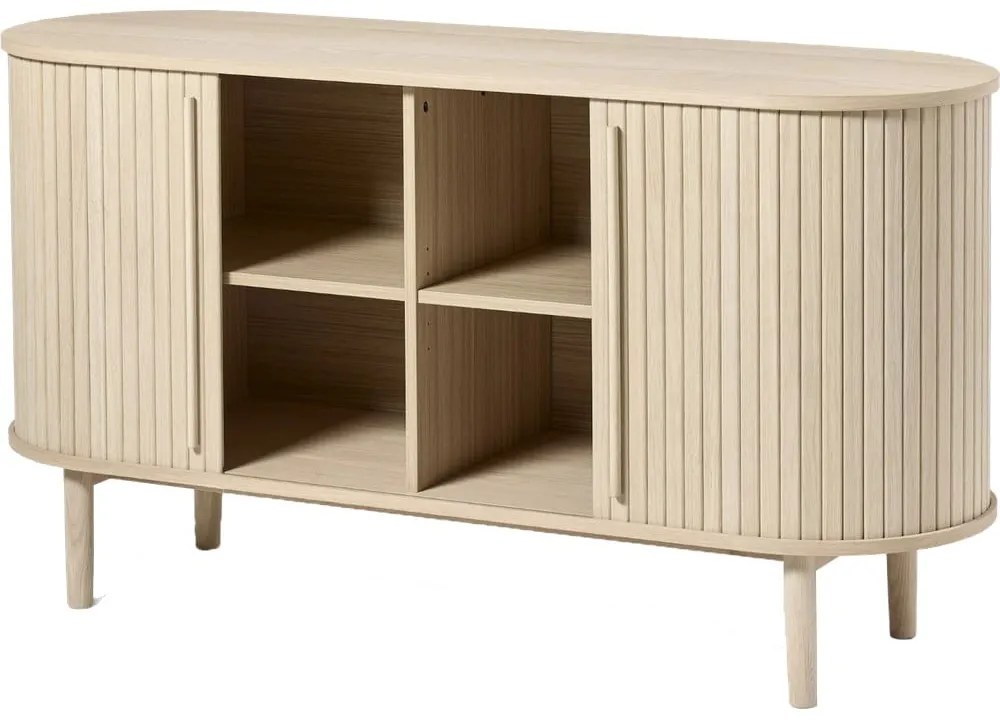 Komoda v dekoru dubu s posuvnými dveřmi v přírodní barvě 140x76x45 cm Meta – Unique Furniture