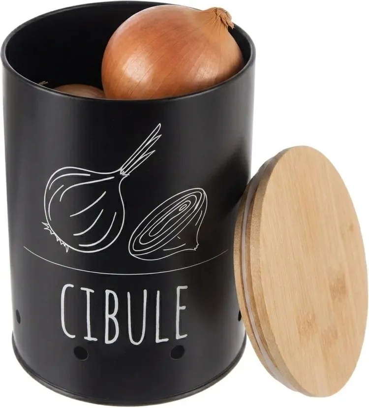 Orion Dóza na cibuli, plech/bambus pr. 13 cm, BLACK CZ