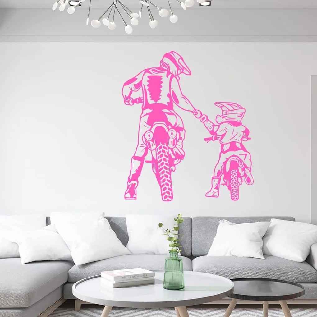 Živá Zeď Samolepka na zeď Motokros otec a syn Barva: růžová, Velikost: 80 x 70 cm