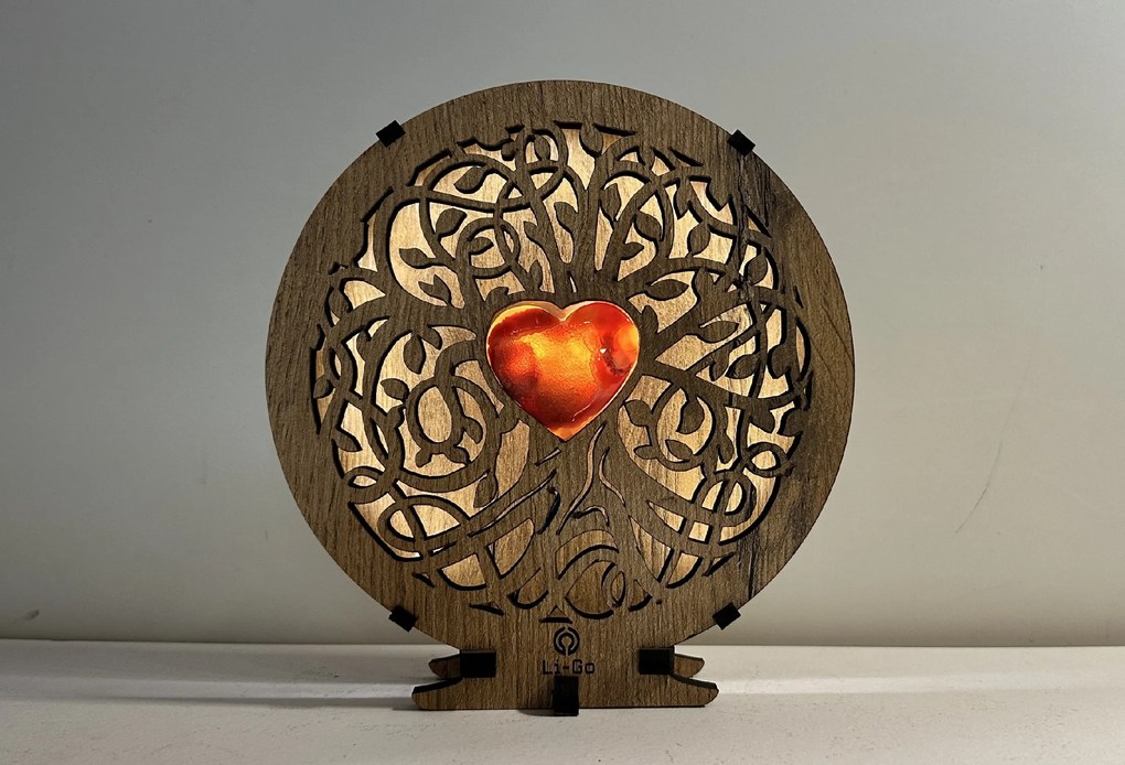 Li-Go "Strom života s achátovým srdcem" lampa s dvojitým podsvícením 20x22cm provedení povrchu: dub