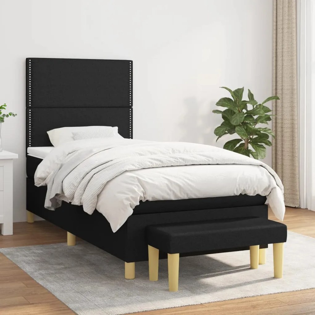 Box spring postel s matrací černá 90x190 cm textil,  3137039