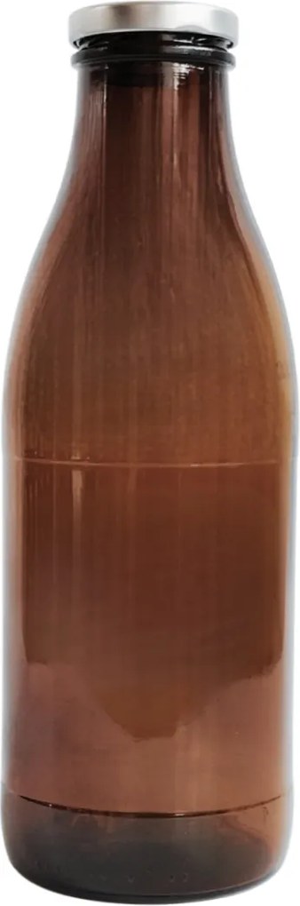 Skleněná láhev na mléko 1 000 ml hnědá se stříbrným víčkem JOTA