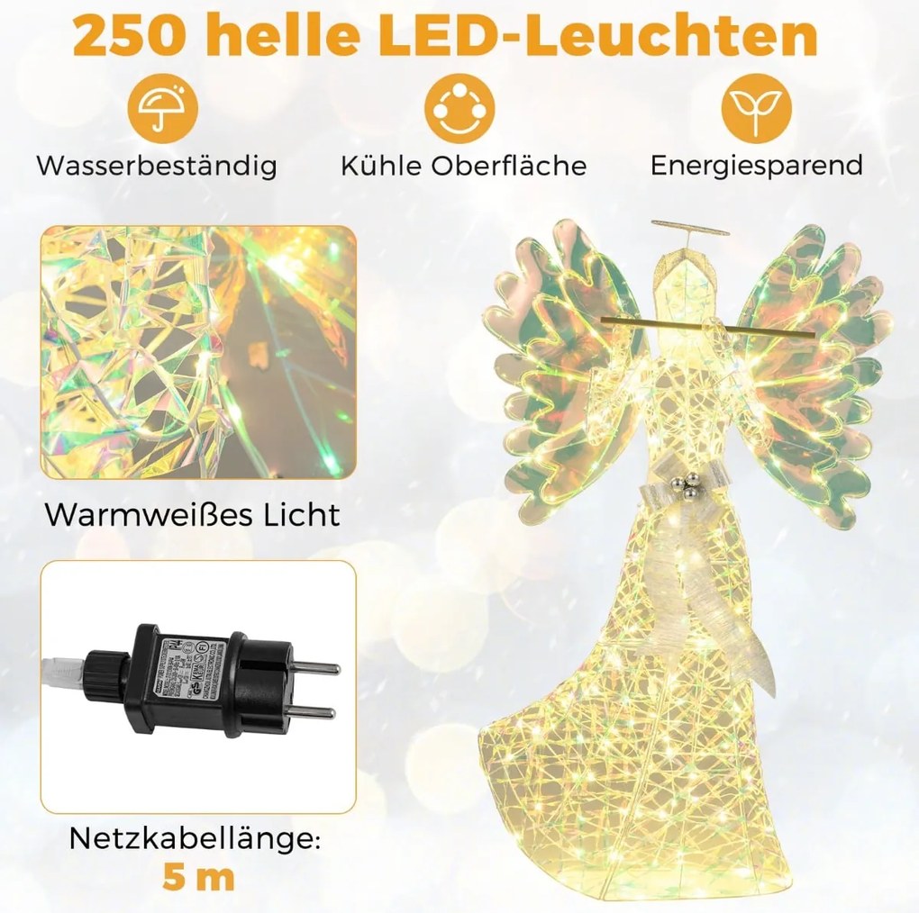 Costway Svítící vánoční anděl s flétnou 158 cm, 250 LED