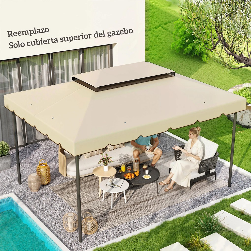 Outsunny náhradní střecha pro pavilon 4x3 m s dvojitou střechou a odtokovými otvory Pouze střecha BEZ rámu Béžová