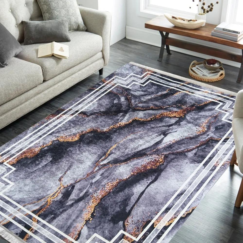 Protiskluzový koberec tmavě šedé barvy se vzorem Šířka: 160 cm | Délka: 220 cm