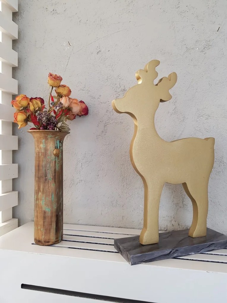 Dřevěná dekorace Mini Deer 30 cm zlatá