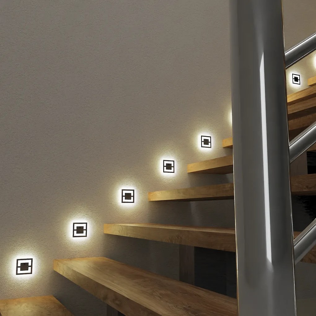 Schodišťové LED svítidlo Quadro, 1x LED 0,6w, 3000k, s, pohybový senzor