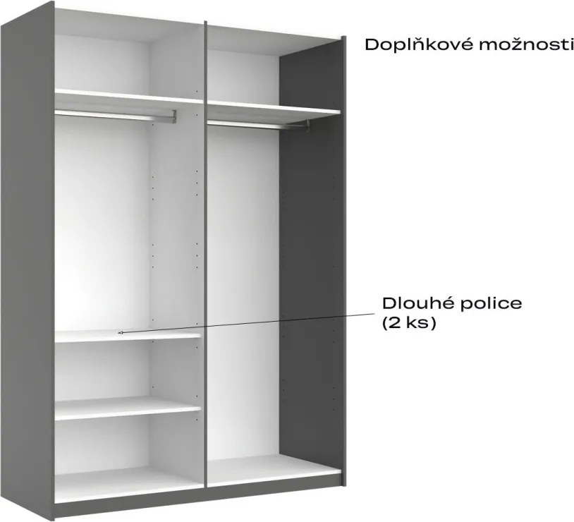 Skříň s posuvnými dveřmi 1,5x2,1m (Dveře Grafit/Zrcadlo) série N Doni